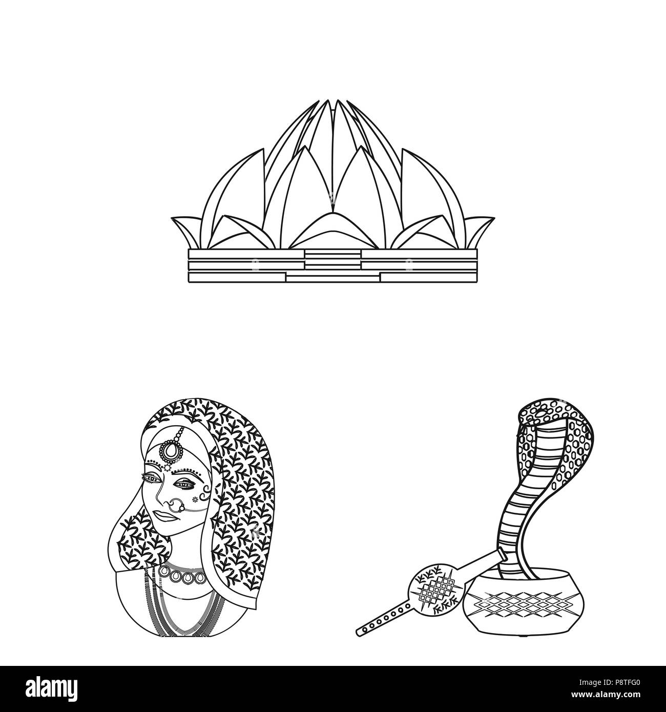 Country India outline icons in set collection for design.India and ...
