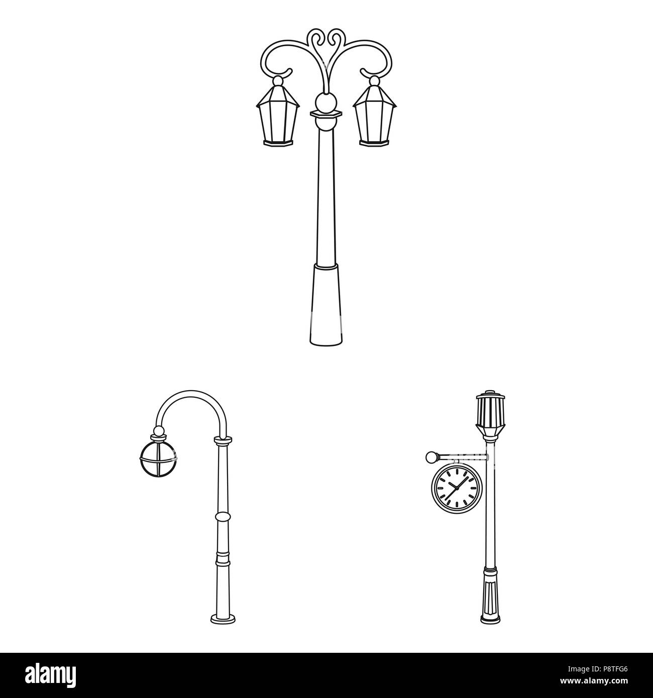 Lamp post outline icons in set collection for design. Lantern and ...