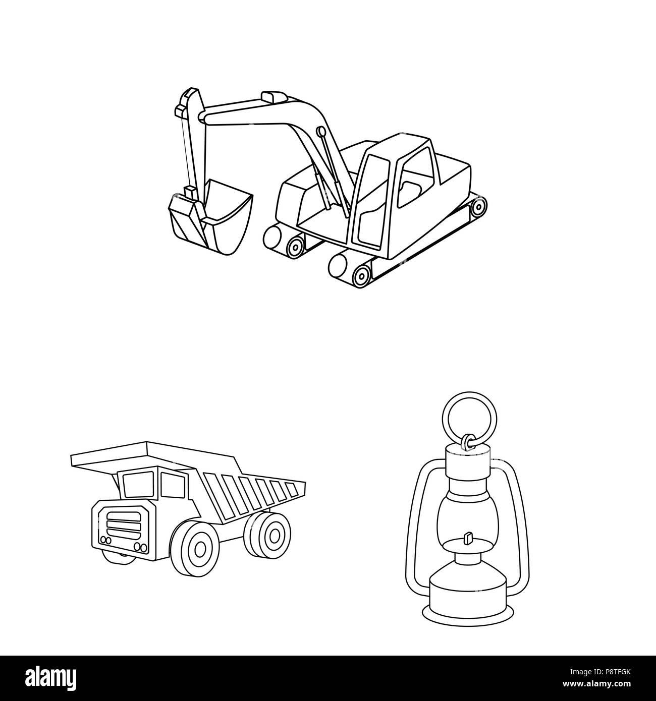 Mining industry outline icons in set collection for design. Equipment ...