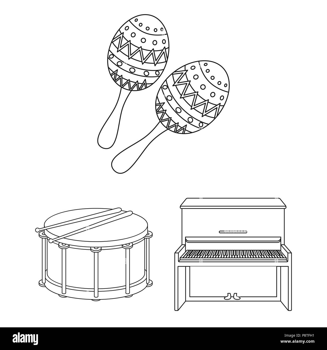 Musical instrument outline icons in set collection for design. String ...