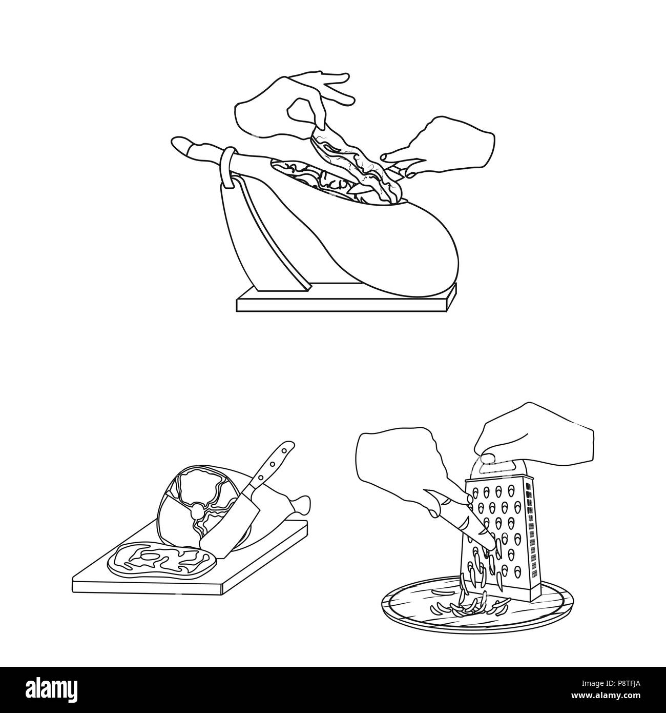 Cooking food outline icons in set collection for design. Kitchen ...