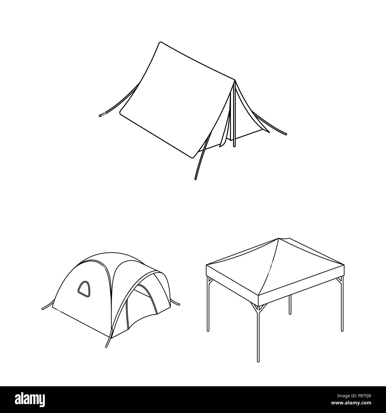 Different kinds of tents outline icons in set collection for design ...