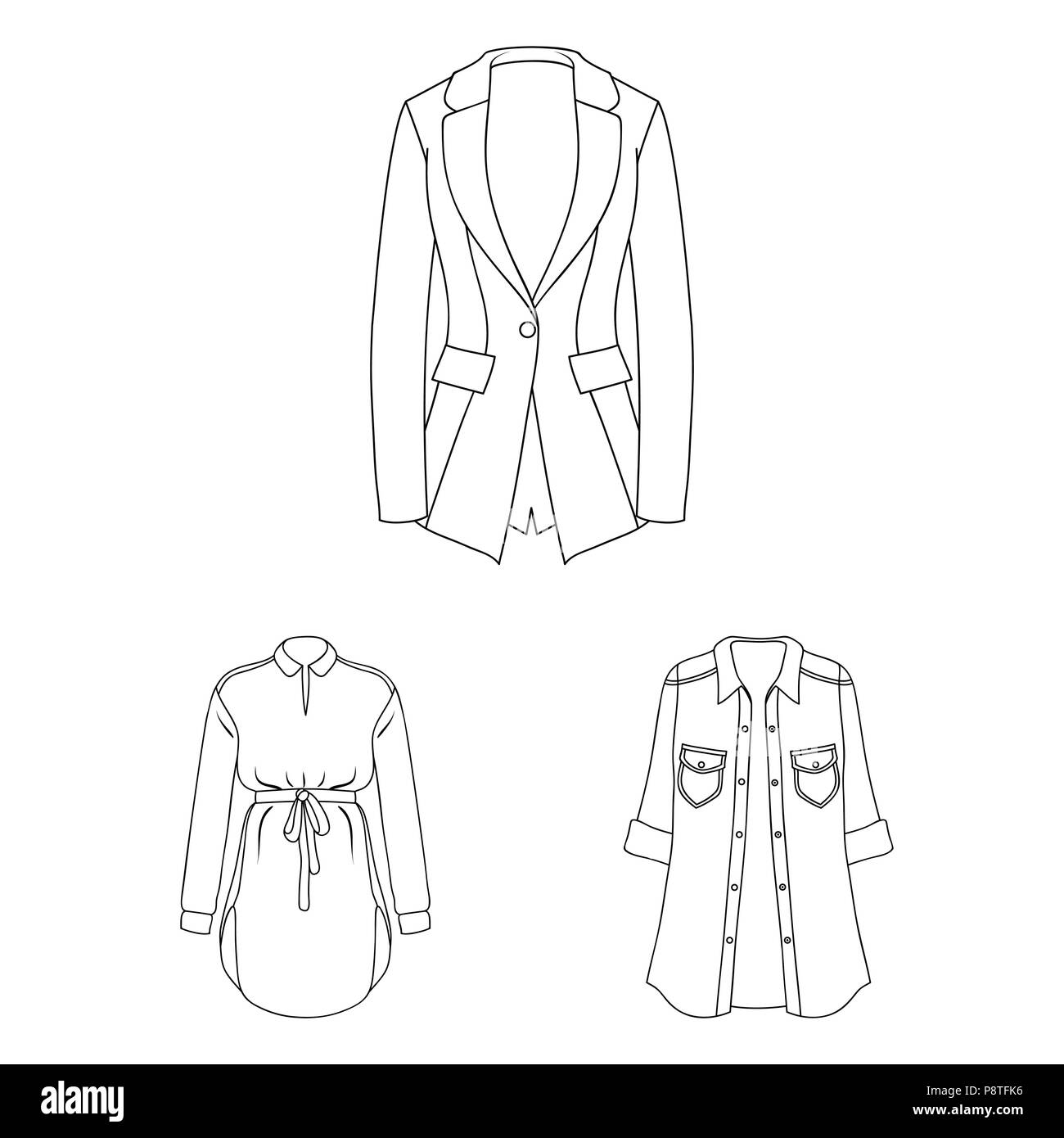 Women Clothing outline icons in set collection for design.Clothing ...