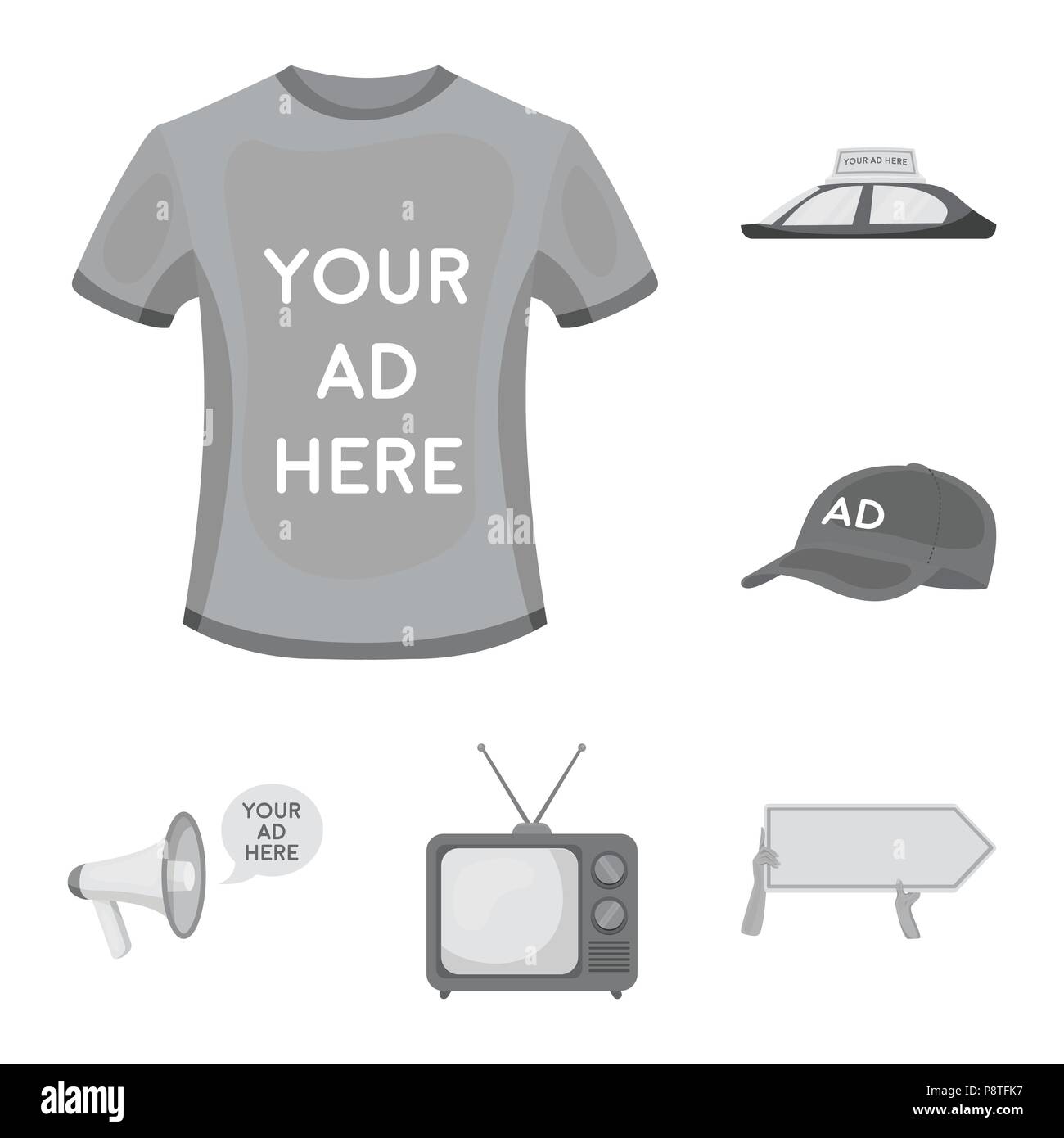 Production of advertising monochrome icons in set collection for design ...