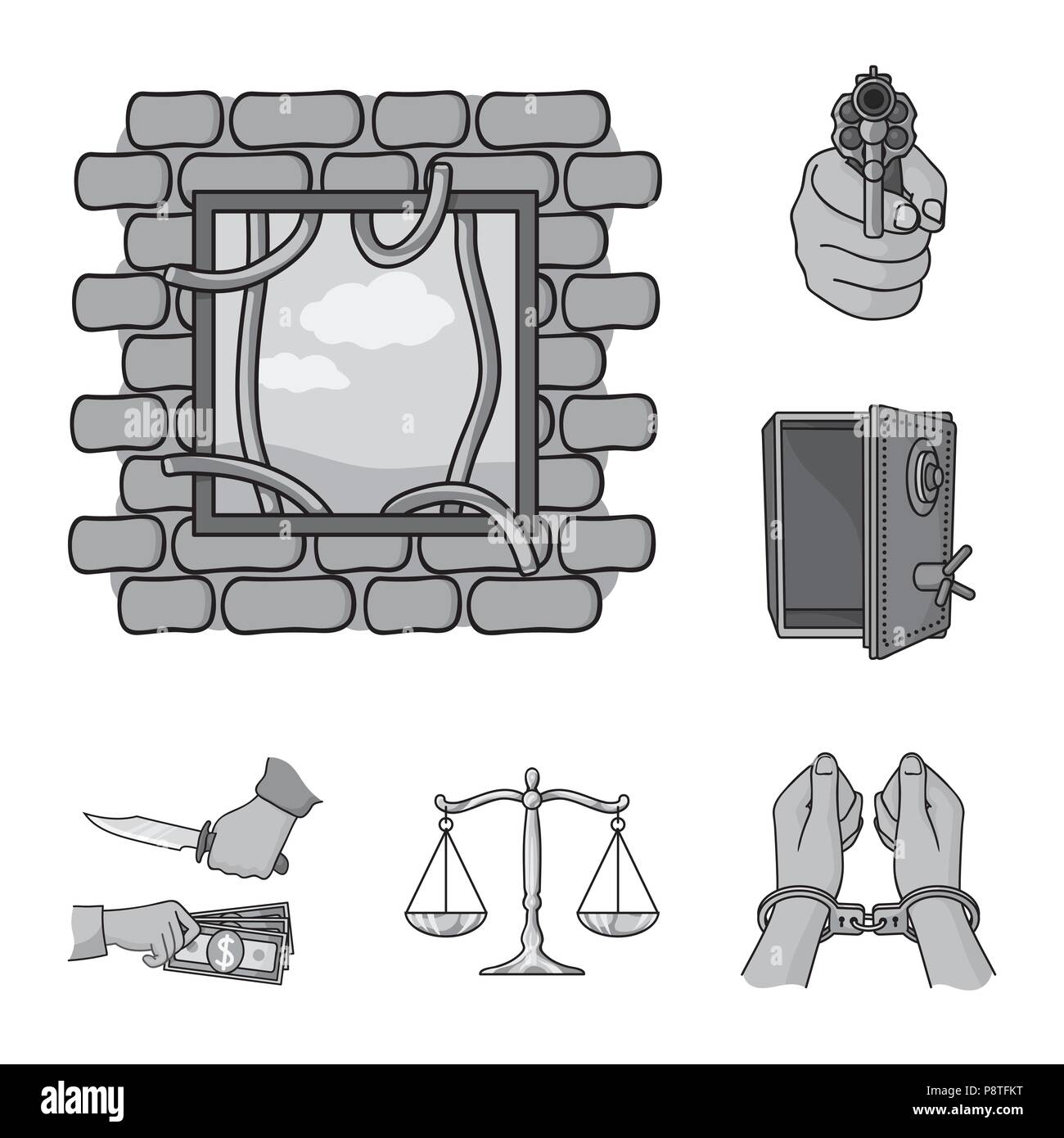Crime and Punishment monochrome icons in set collection for design ...