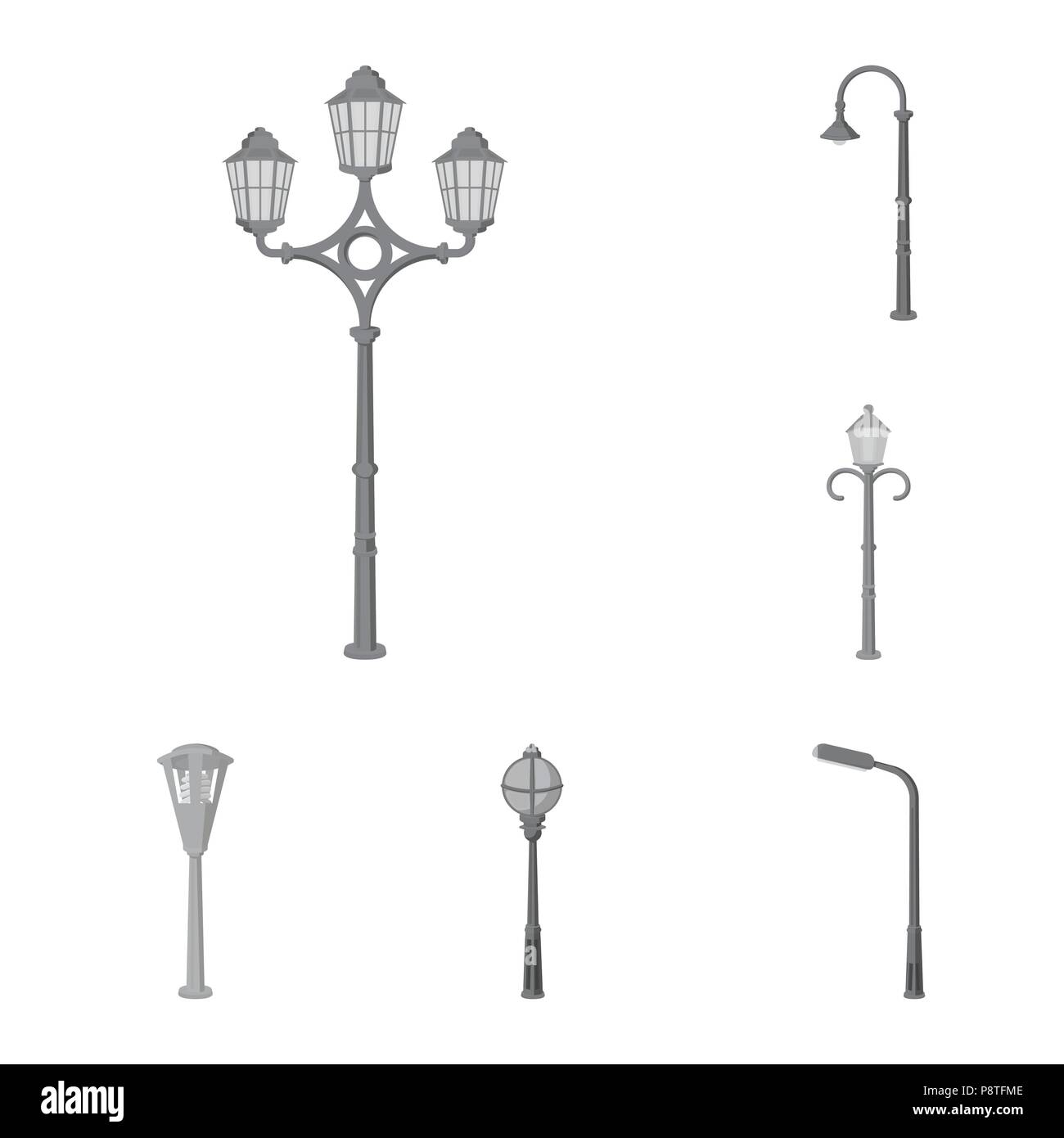 Lamp post monochrome icons in set collection for design. Lantern and ...
