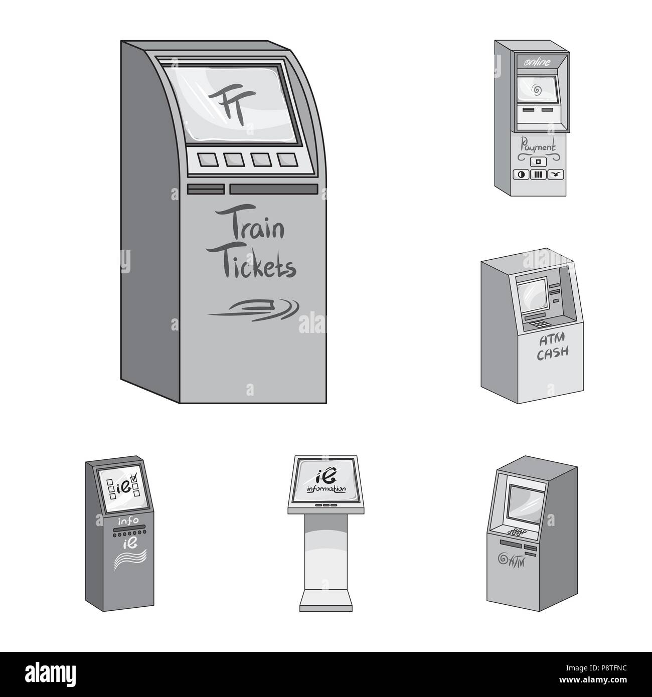Variety of terminals monochrome icons in set collection for design. ATM ...