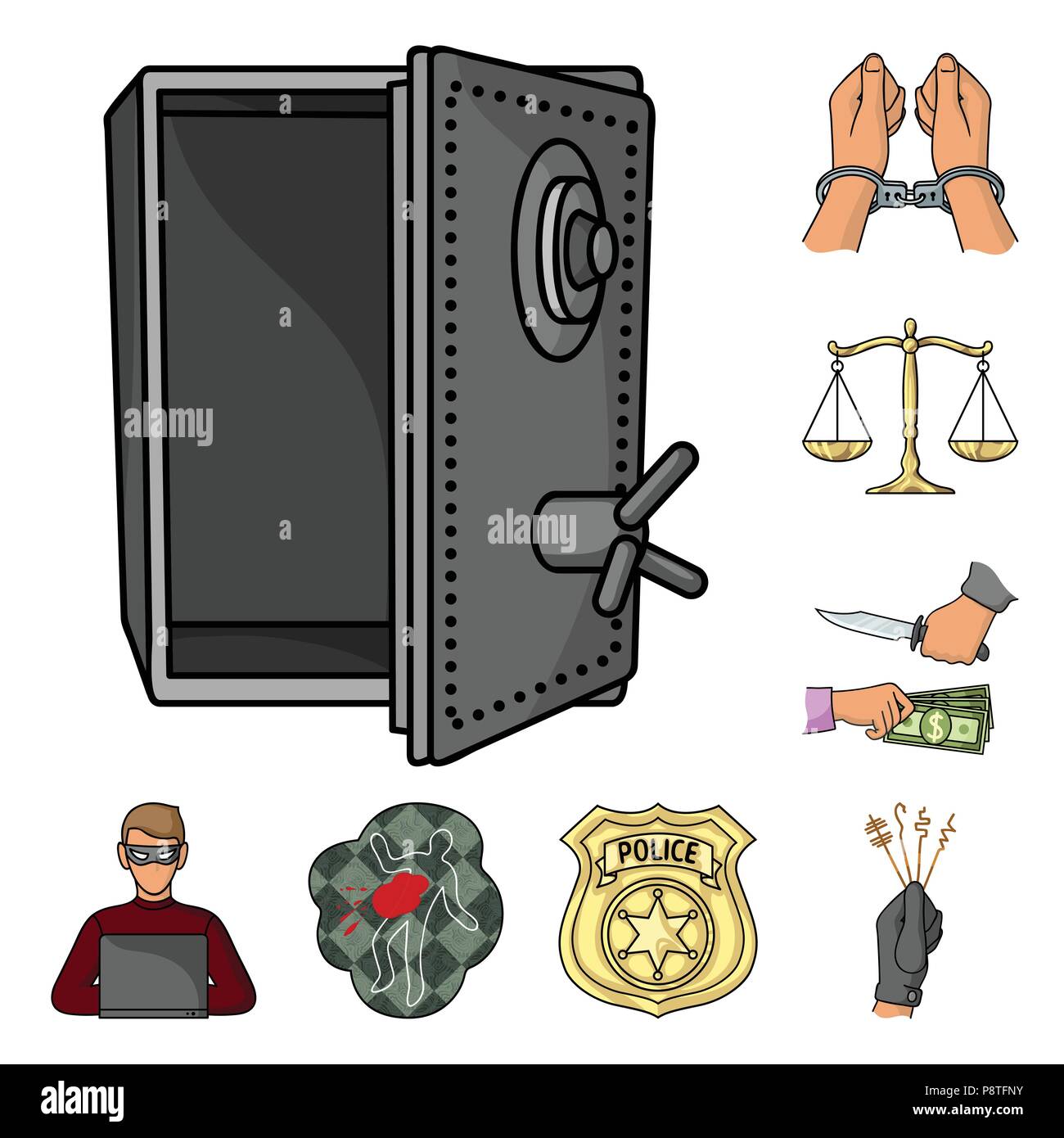 Crime and Punishment cartoon icons in set collection for design ...