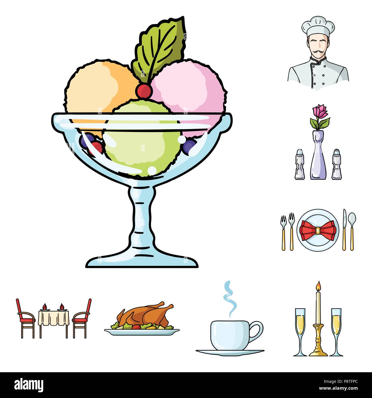 Restaurant and bar cartoon icons in set collection for design. Pleasure ...