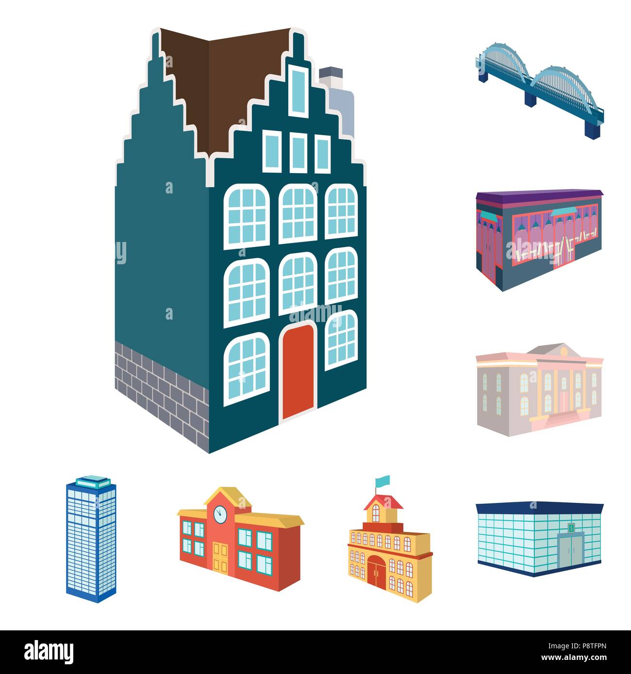 Building and architecture cartoon icons in set collection for design ...