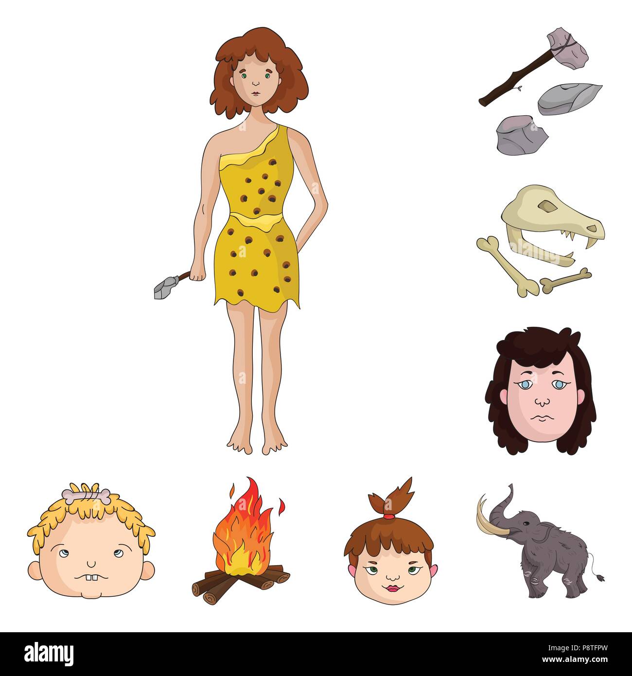 Life in the Stone Age cartoon icons in set collection for design ...