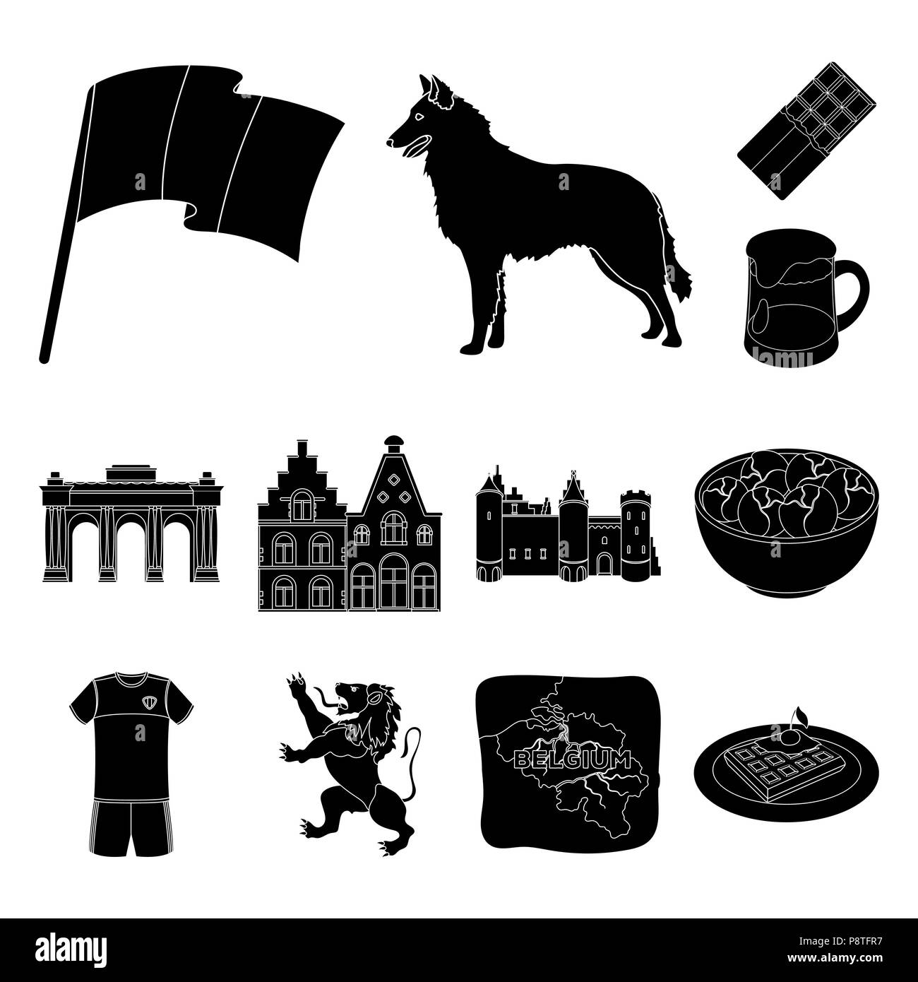 Country Belgium black icons in set collection for design.Travel and ...