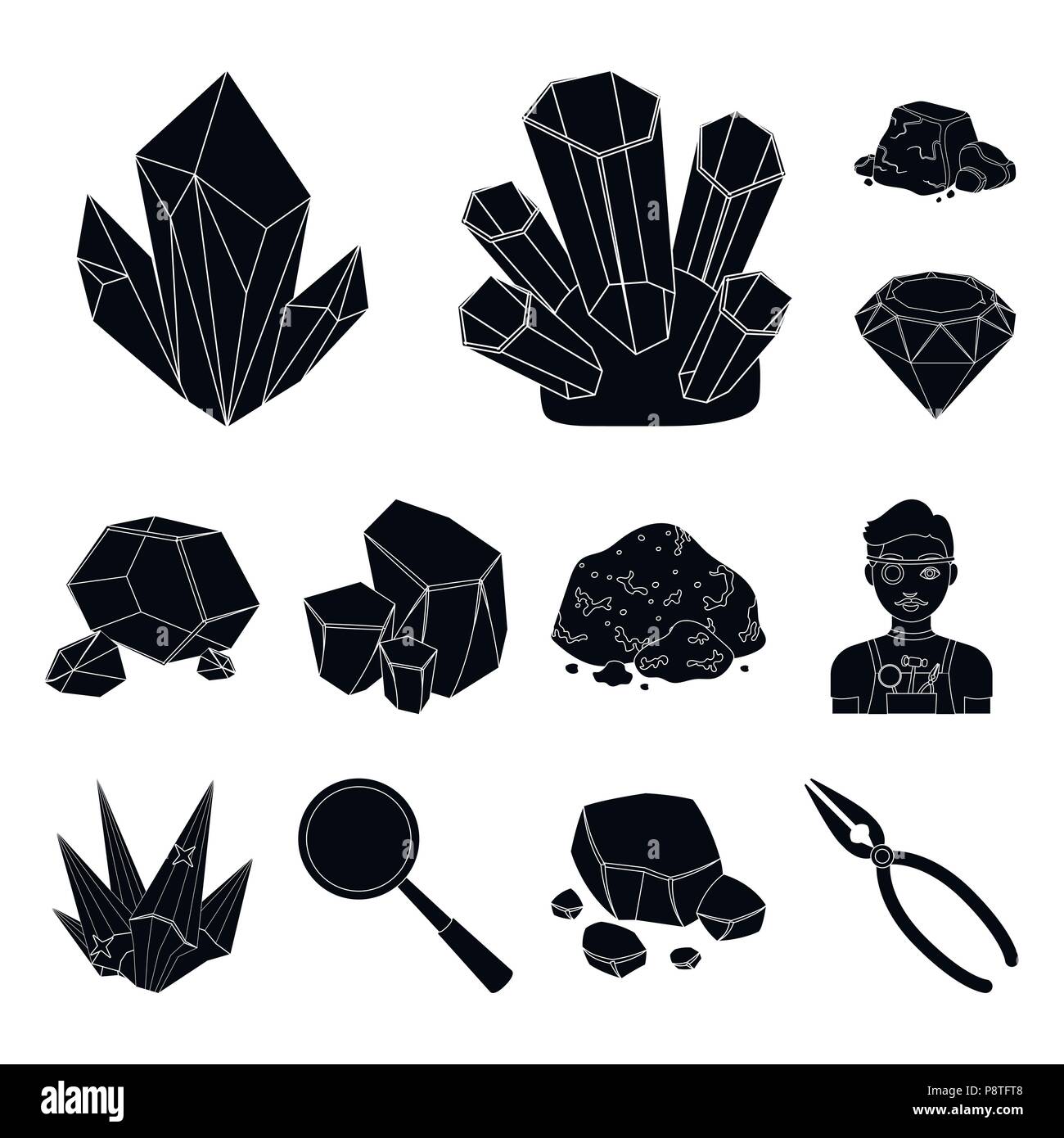 Precious Minerals black icons in set collection for design. Jeweler and ...