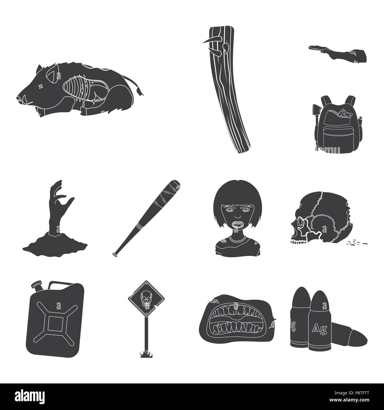 Zombies and Attributes black icons in set collection for design. Dead ...