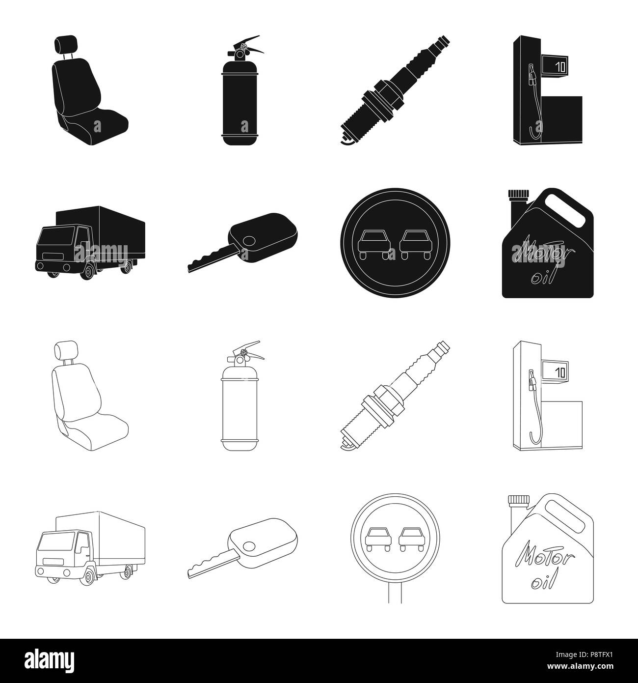 Truck with awning, ignition key, prohibitory sign, engine oil in ...