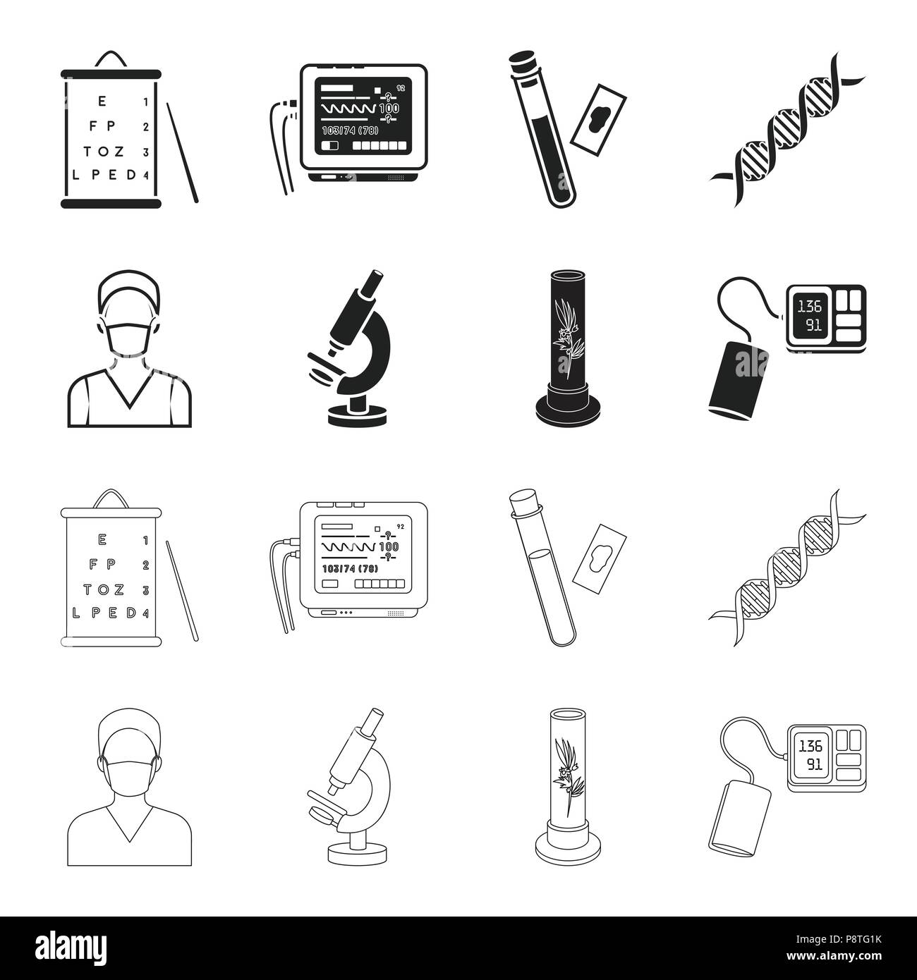 Plant in vitro, nurse, microscope, tonometer. Medicine set collection ...