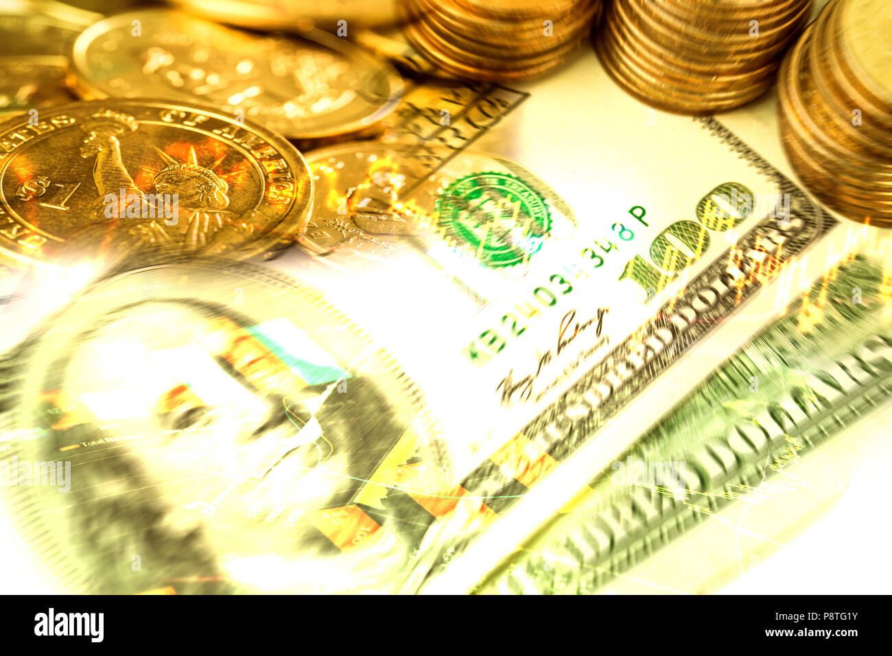 Abstract of money coins and banknote with stock indicator graph Stock ...