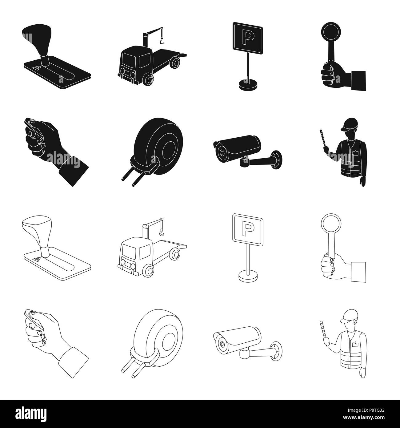 Car alarm, wheel rim, security camera, parking assistant. Parking zone ...