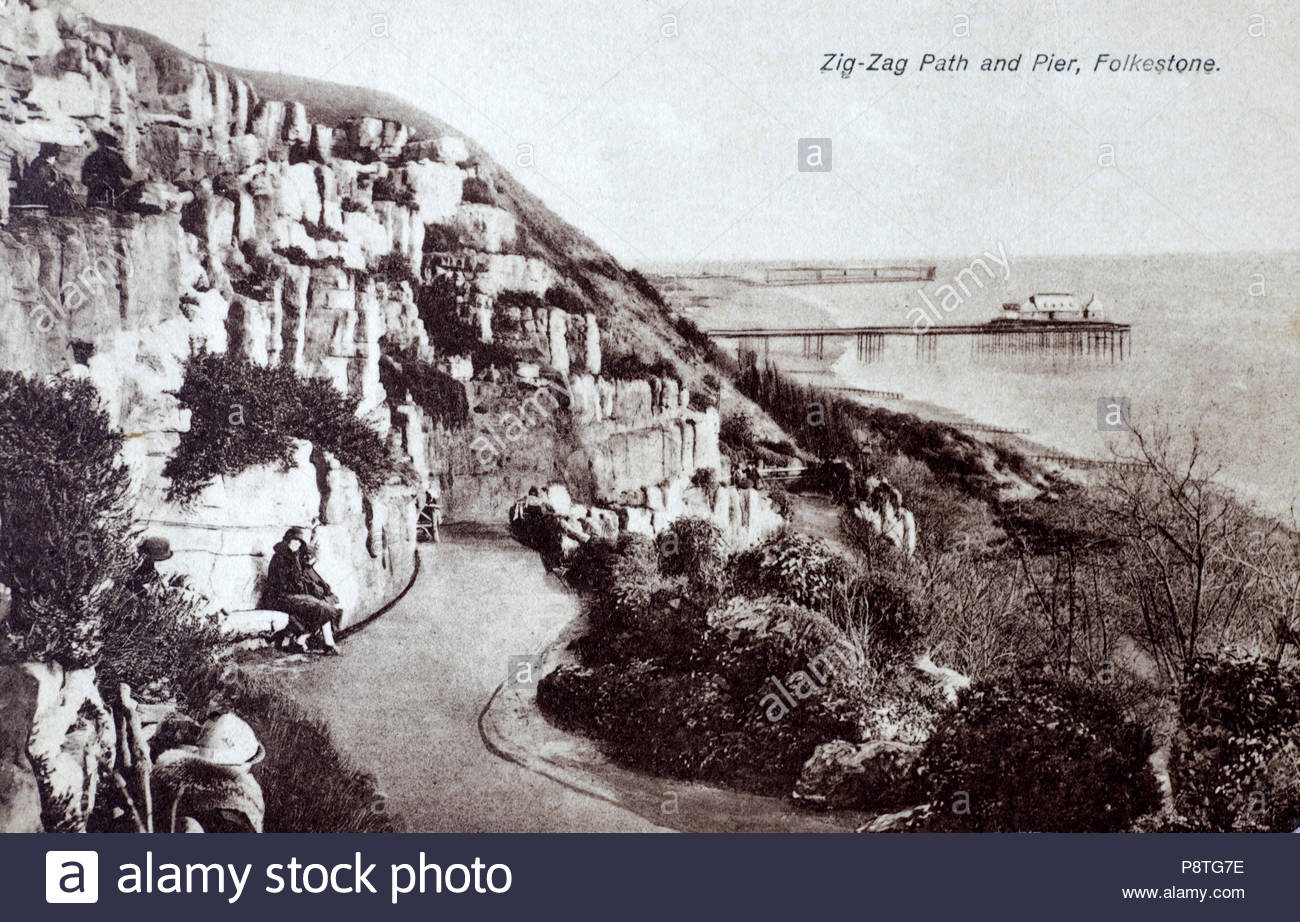 Zig Zag Path and Pier Folkestone, vintage postcard from 1929 Stock ...