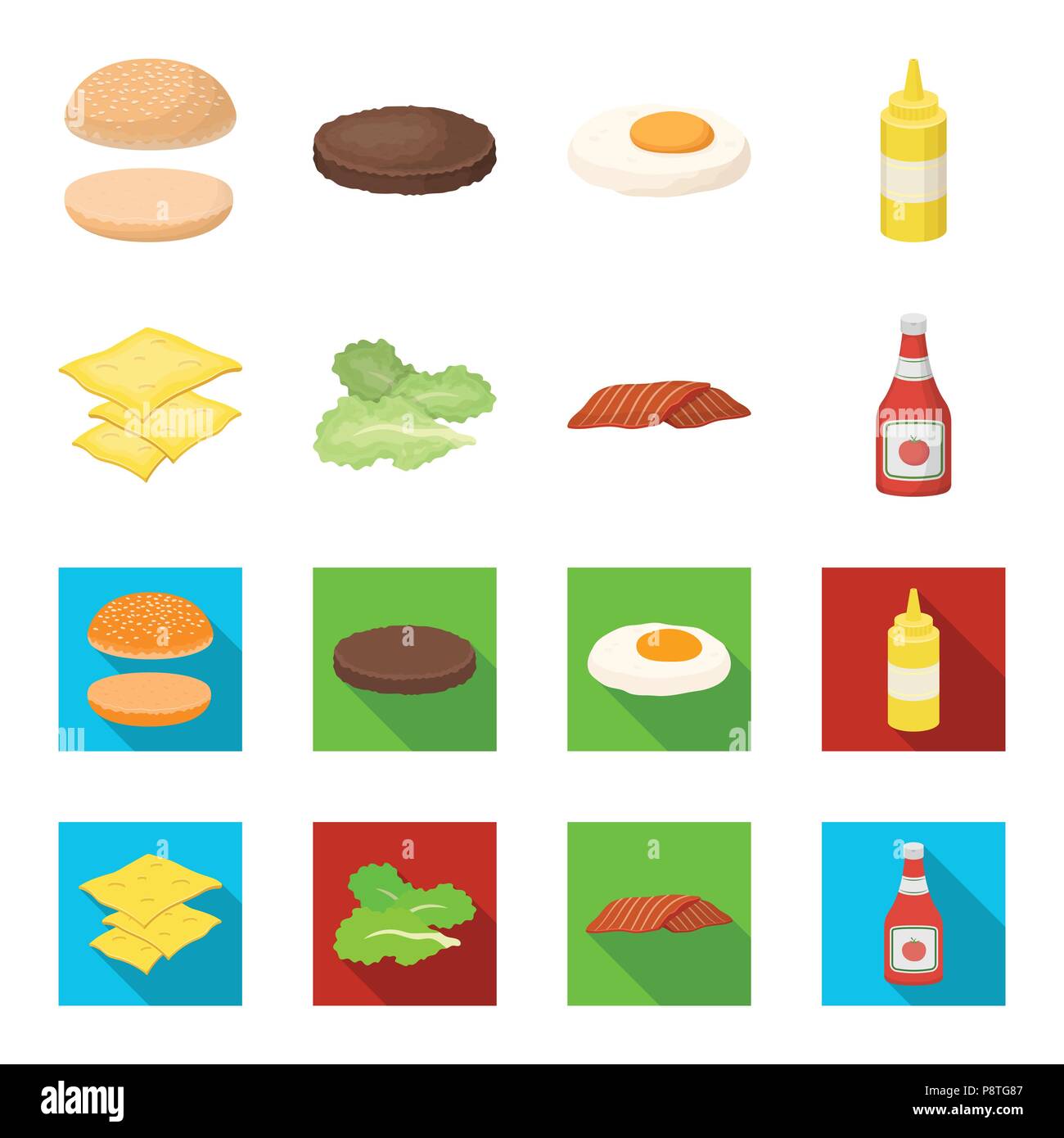 Burger and ingredients cartoon,flat icons in set collection for design ...