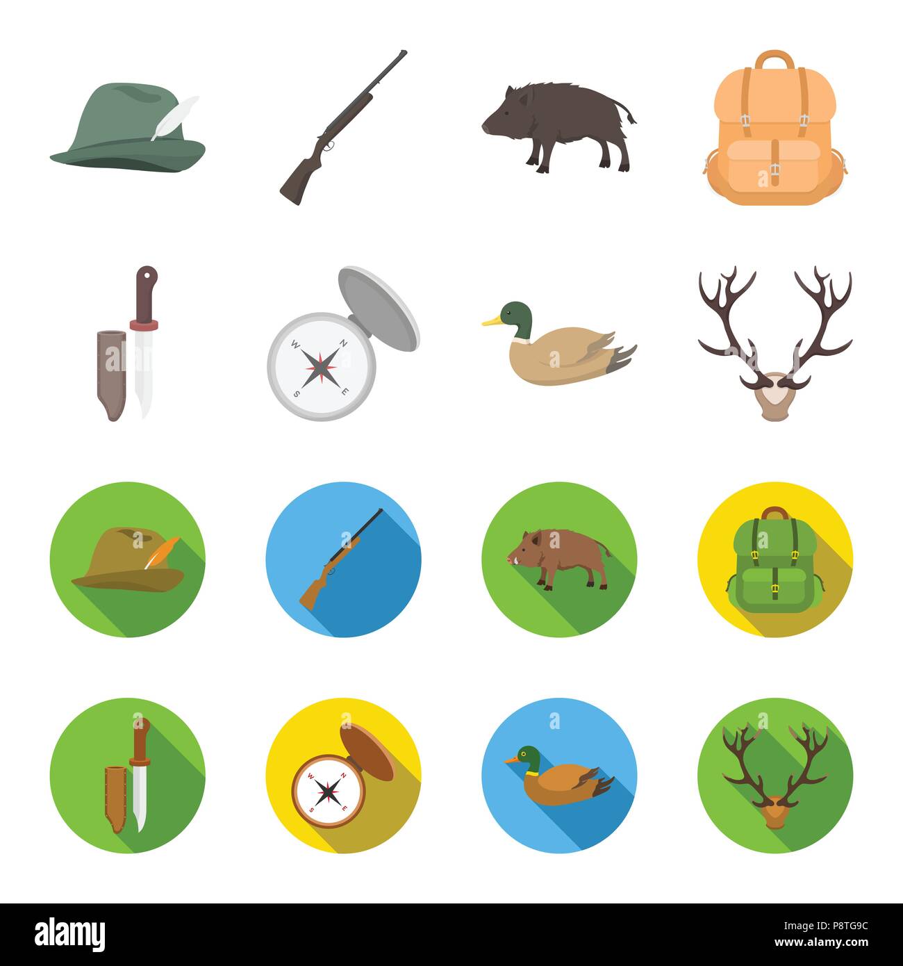 Knife with a cover, a duck, a deer horn, a compass with a lid.Hunting ...