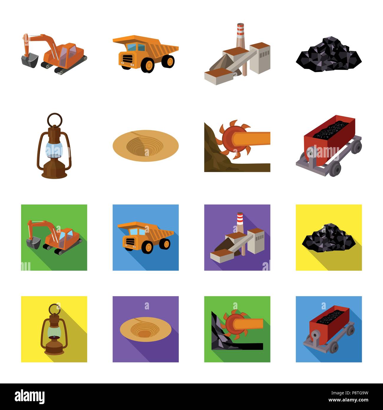 A miner lamp, a funnel, a mining combine, a trolley with ore.Mining ...