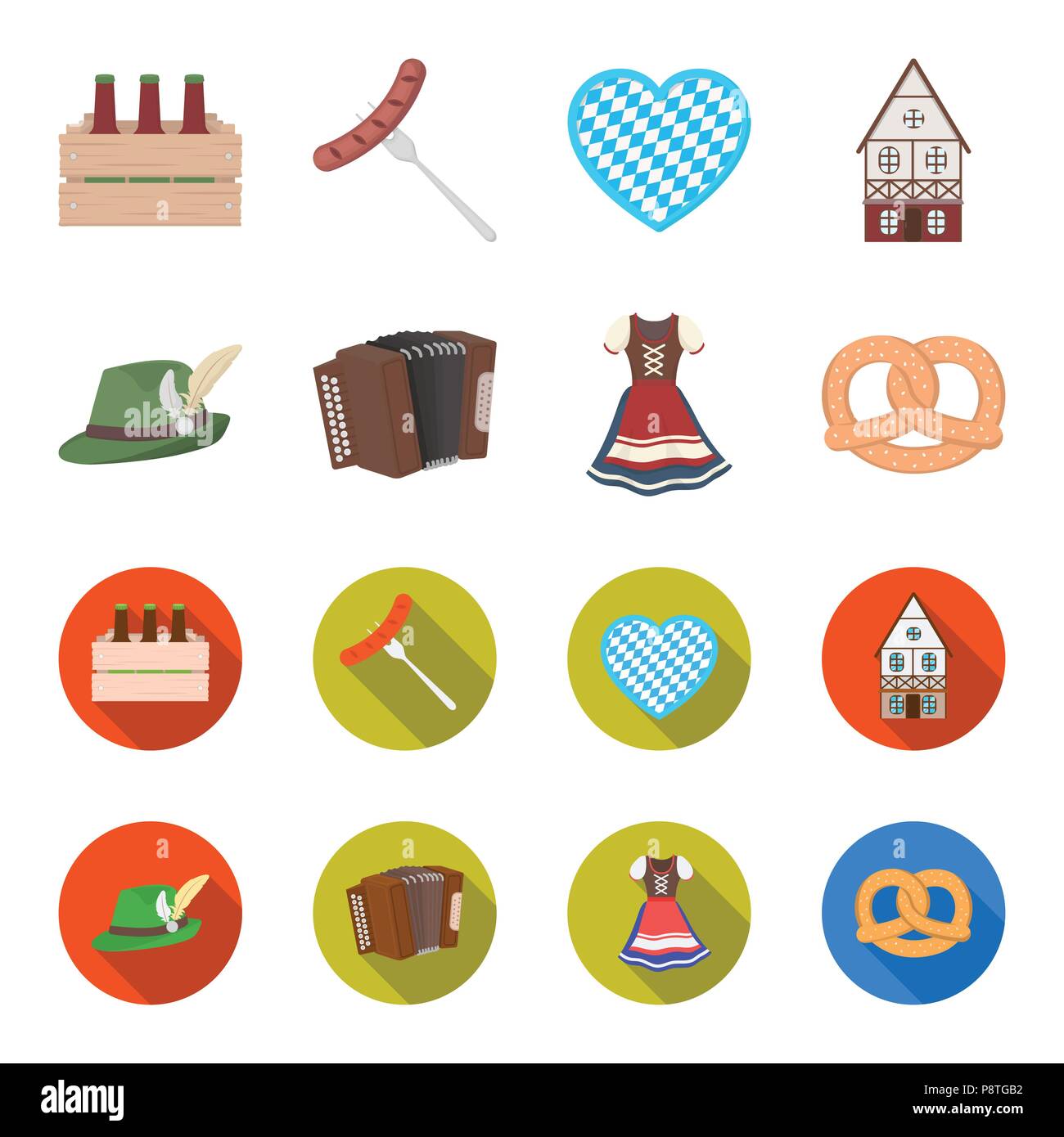 Tyrolean hat, accordion, dress, pretzel. Oktoberfest set collection ...