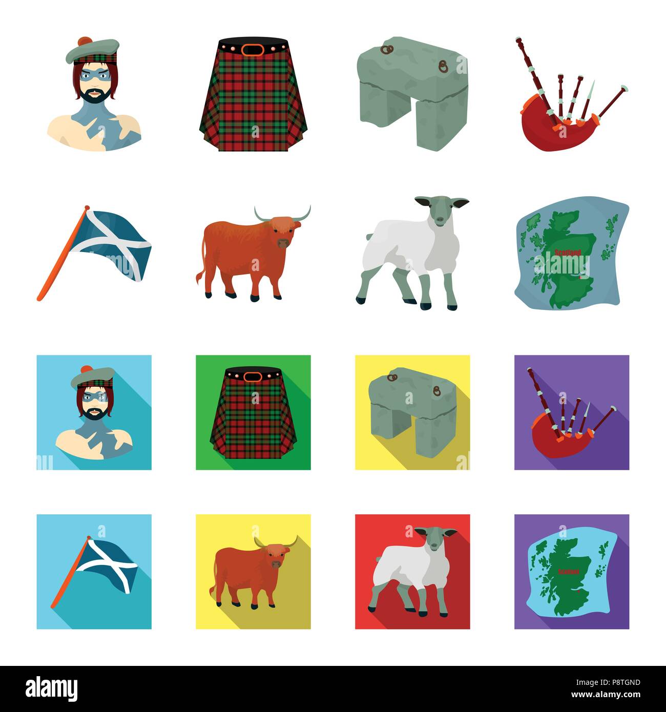 The state flag of Andreev, Scotland, the bull, the sheep, the map of ...