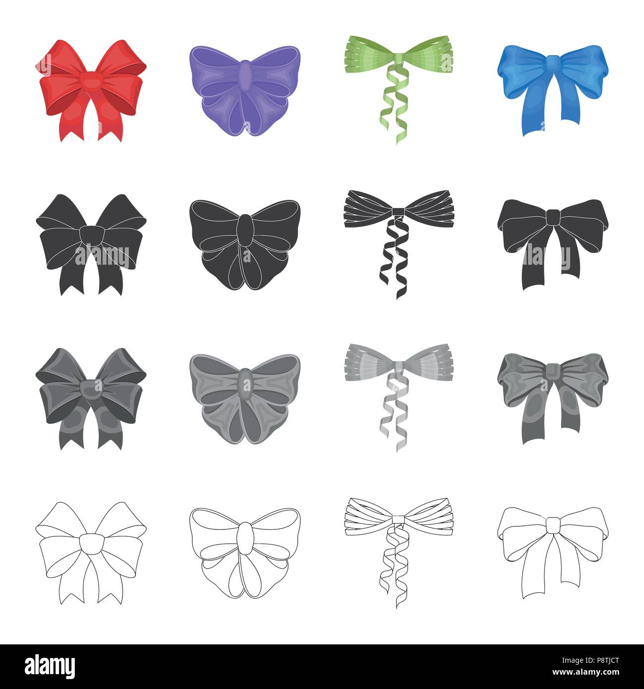 Multicolored bows cartoon icons in set collection for design.Bow for ...