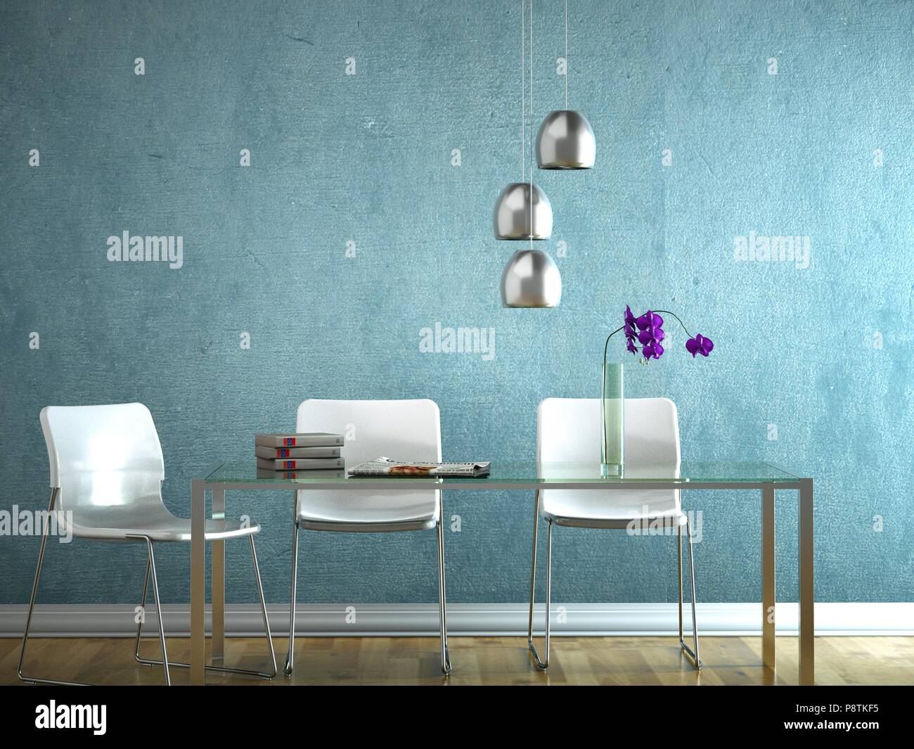 Dining room interior design Tabel with white chairs Stock Photo - Alamy