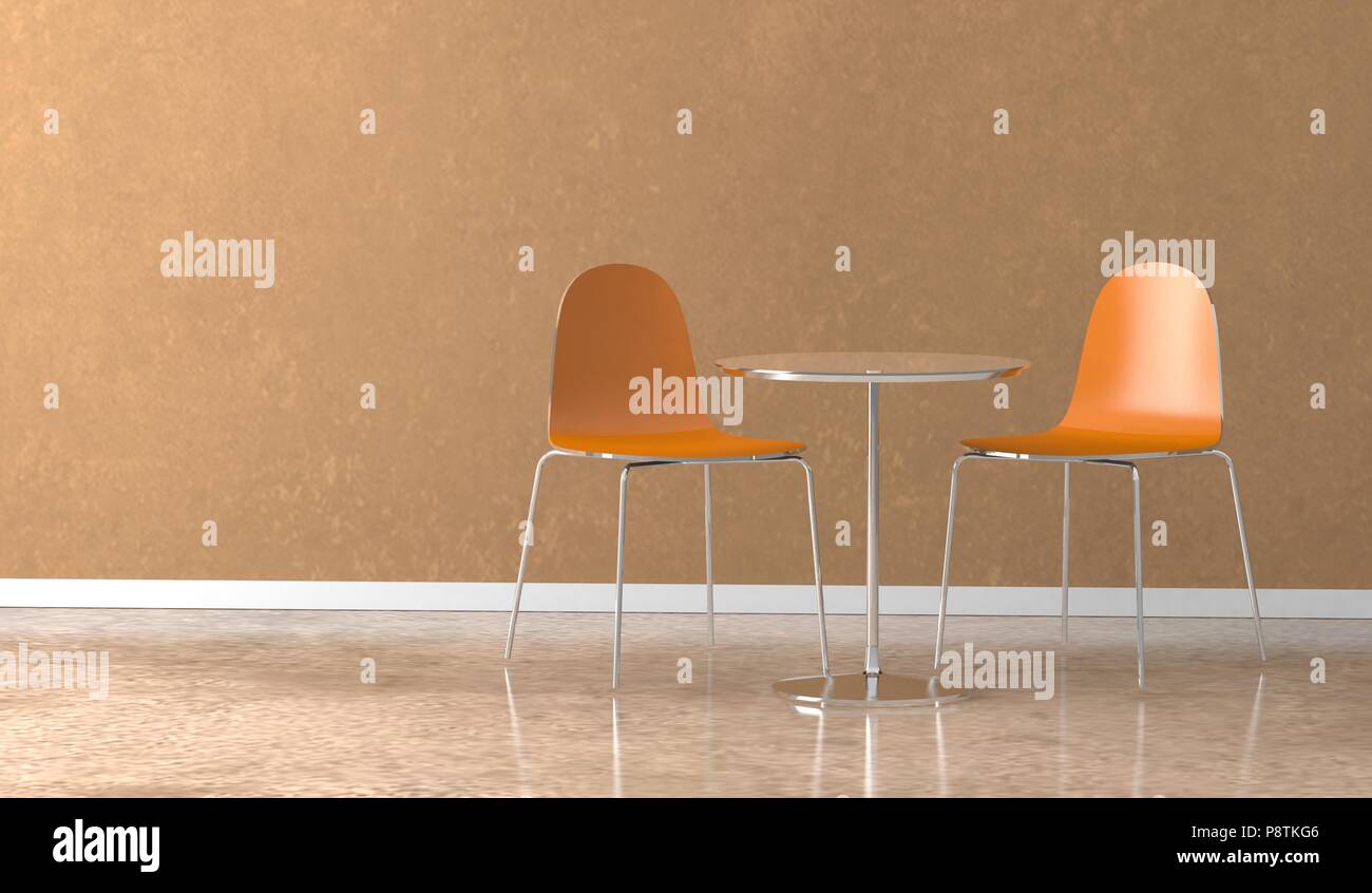 Dining room interior design tabel with orange chairs Stock Photo - Alamy