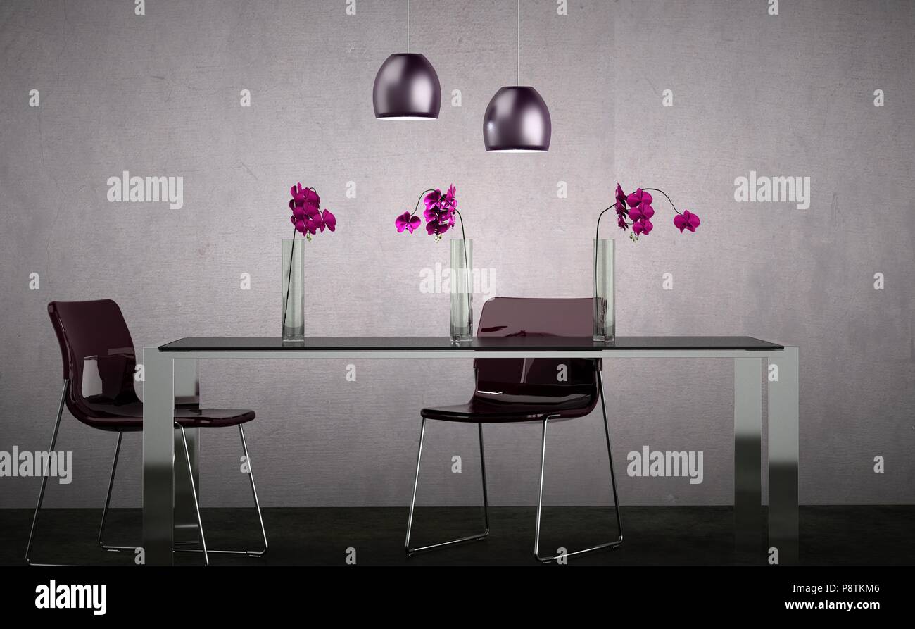 Dining room interior design Tabel with chairs Stock Photo - Alamy