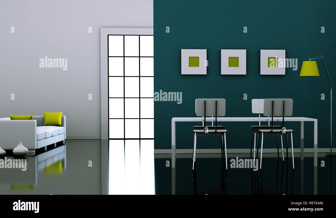 Dining room interior design Tabel with chairs Stock Photo - Alamy