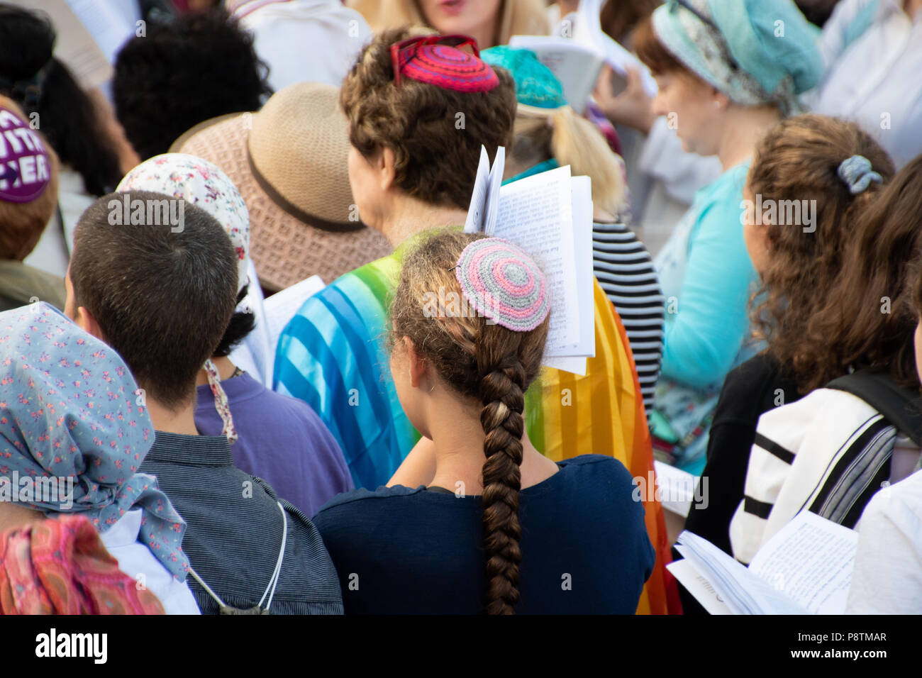 Jerusalem, Israel. 13th July, 2018. Women wearing kippot during their ...