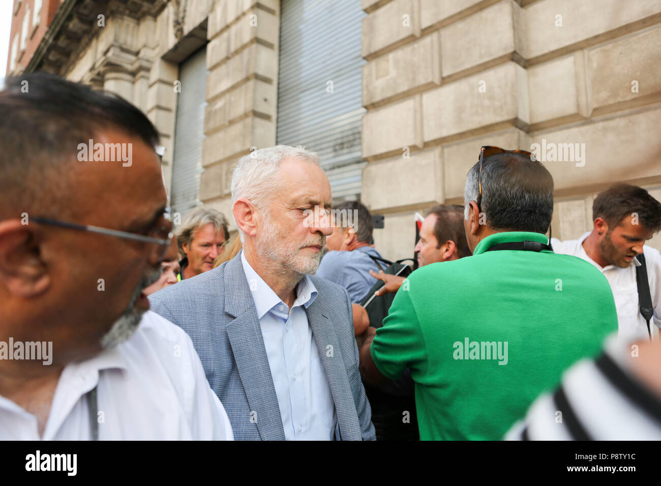 London, UK. 13th July, 2018. Jeremy Corbyn walks along Whitehall to the ...