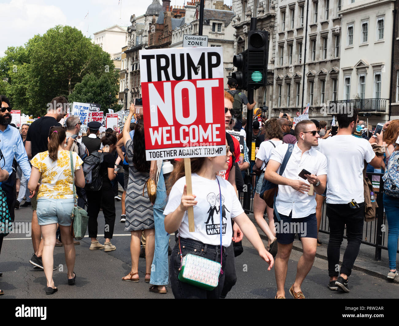 London, UK. 13th July 2018. Thousands of protesters are peacefully ...