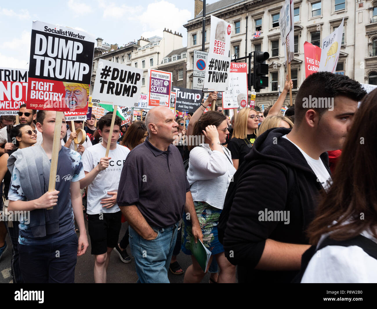 London, UK. 13th July 2018. Thousands of protesters are peacefully ...