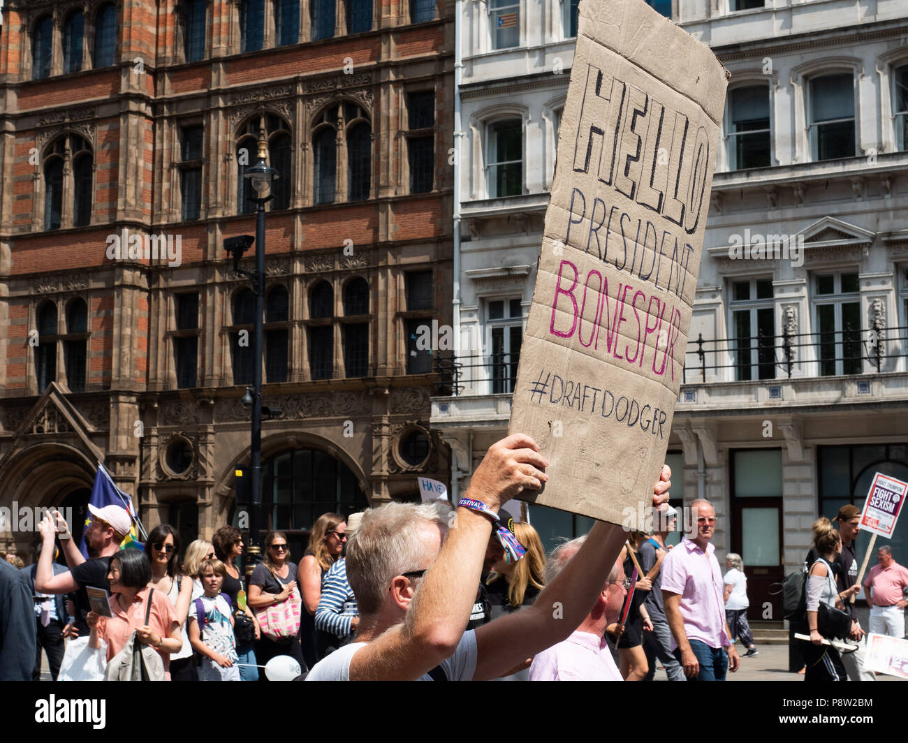 London, UK. 13th July 2018. Thousands of protesters are peacefully ...
