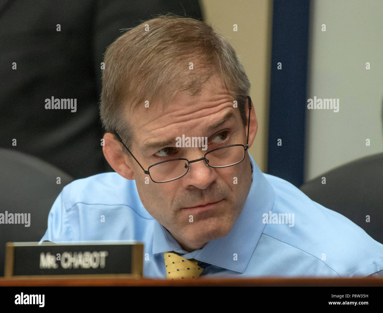 United States Representative Jim Jordan (Republican of Ohio) listens as ...