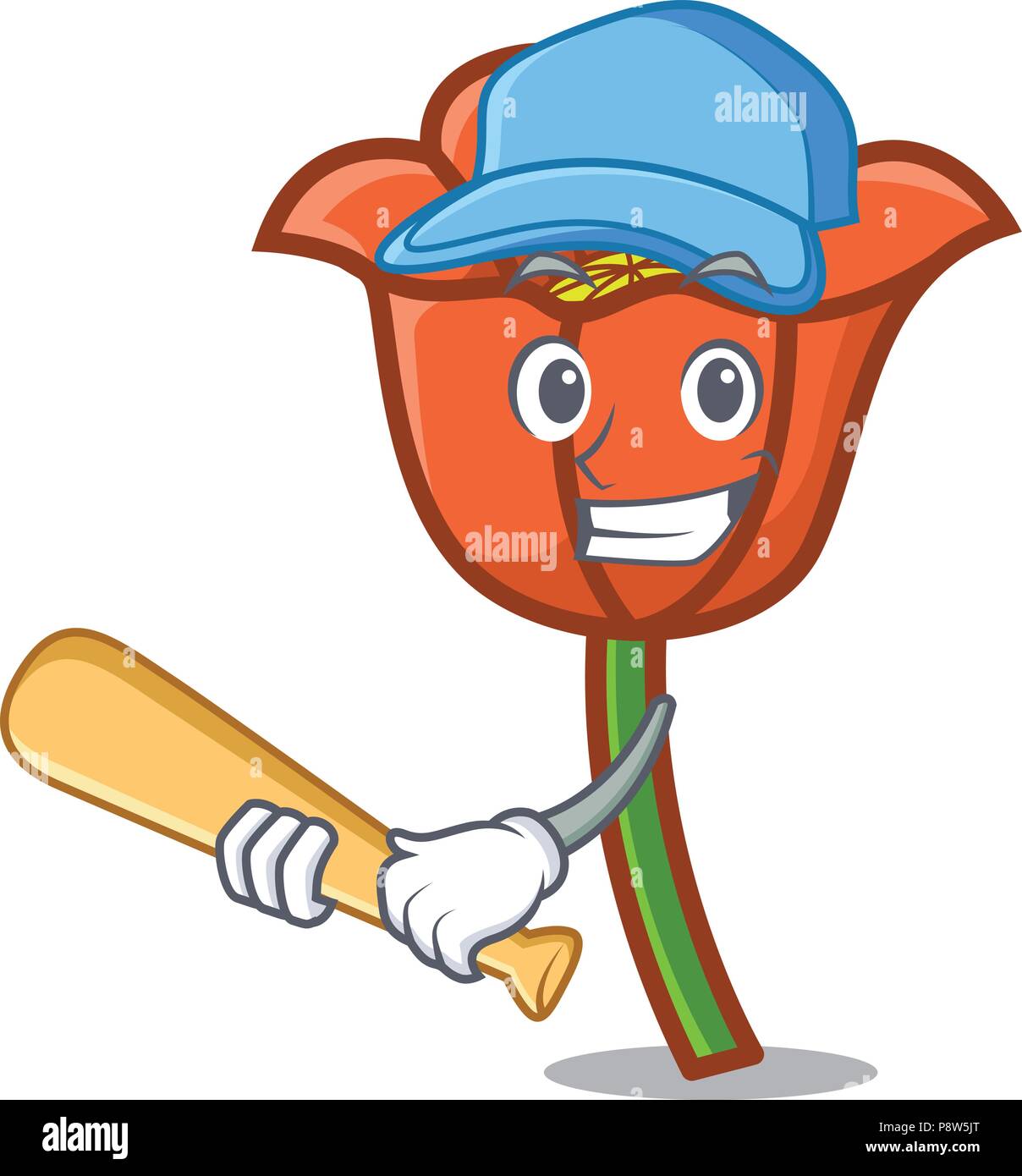 Playing baseball poppy flower character cartoon Stock Vector Image ...