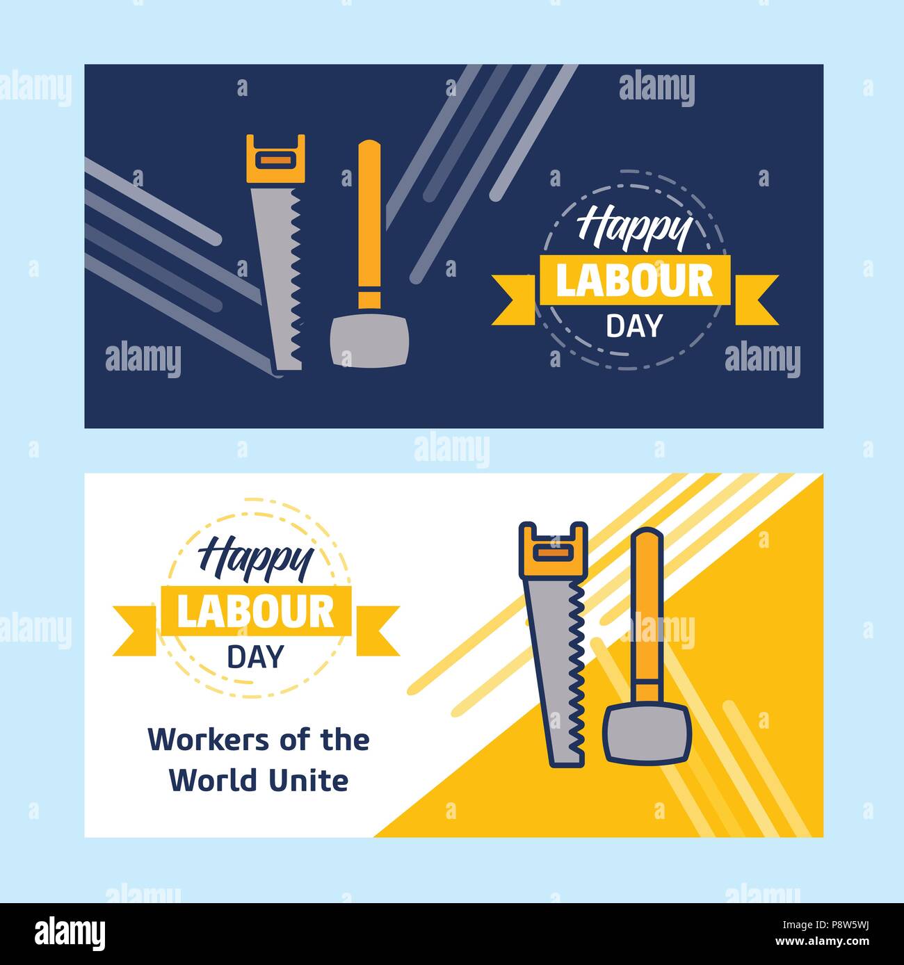 Happy Labour day design with yellow and blue theme vector with labours ...