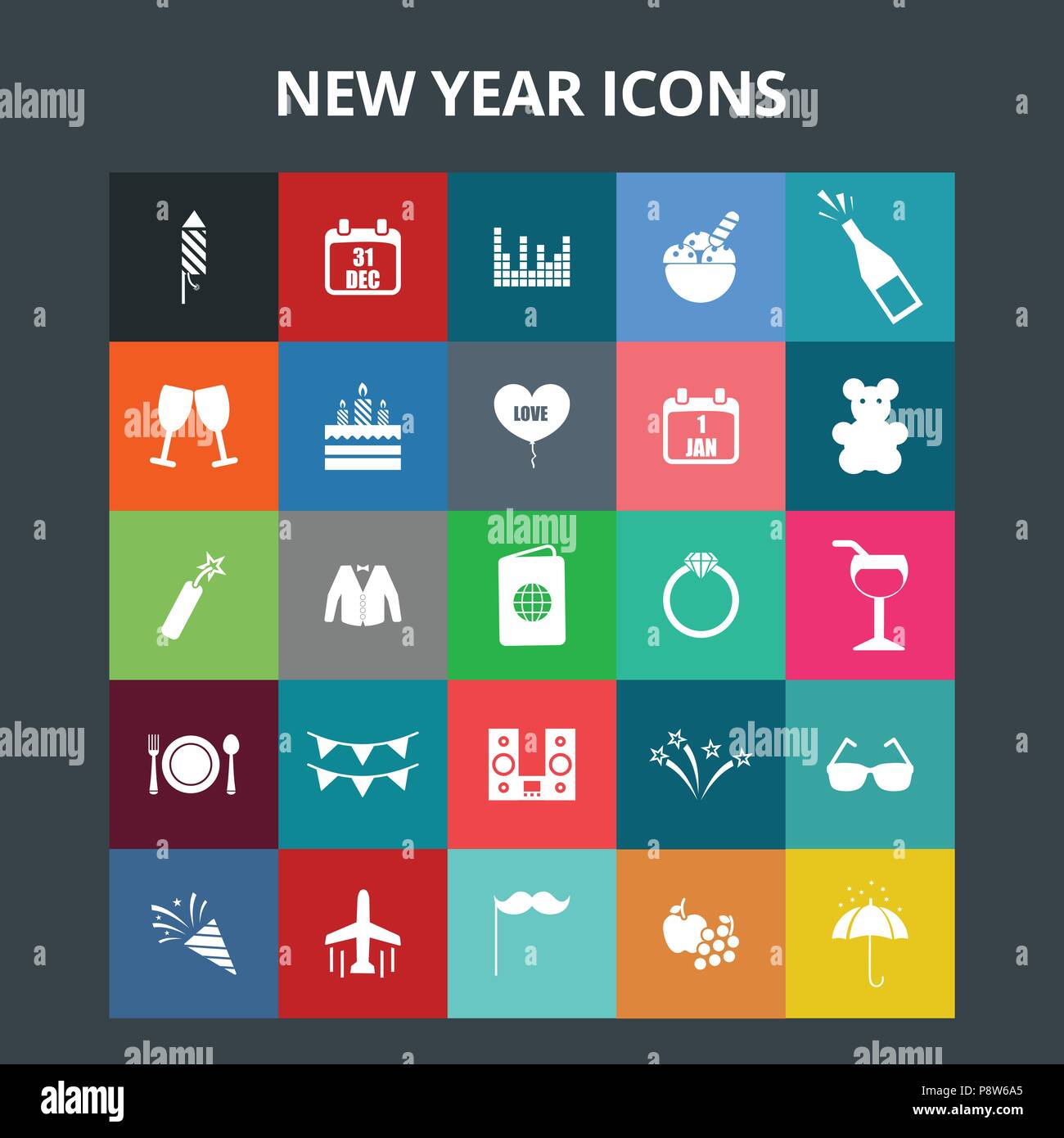 New Year Icons. For web design and application interface, also useful ...