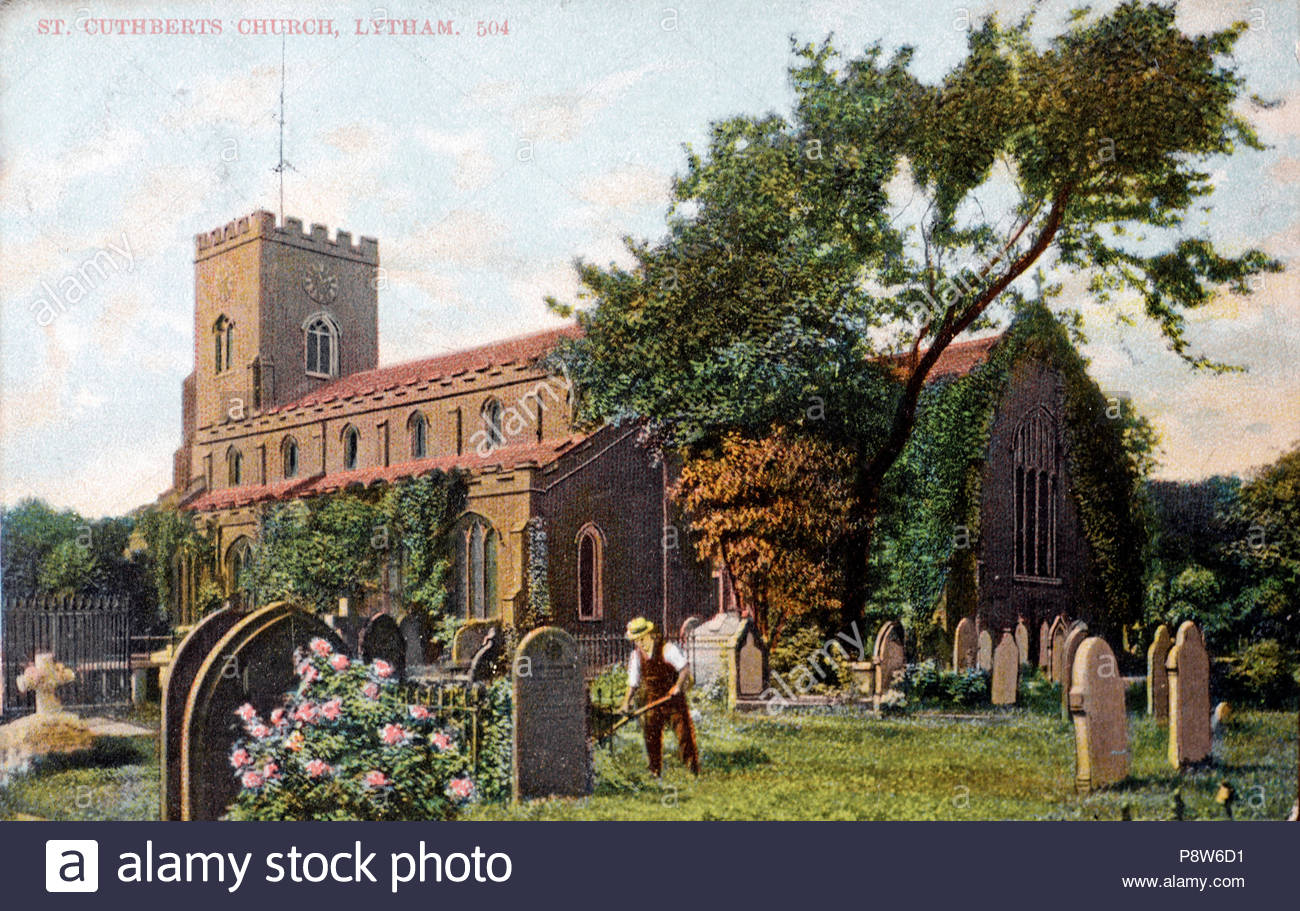 St. Cuthbert's Church, Lytham, vintage postcard from 1904 Stock Photo ...