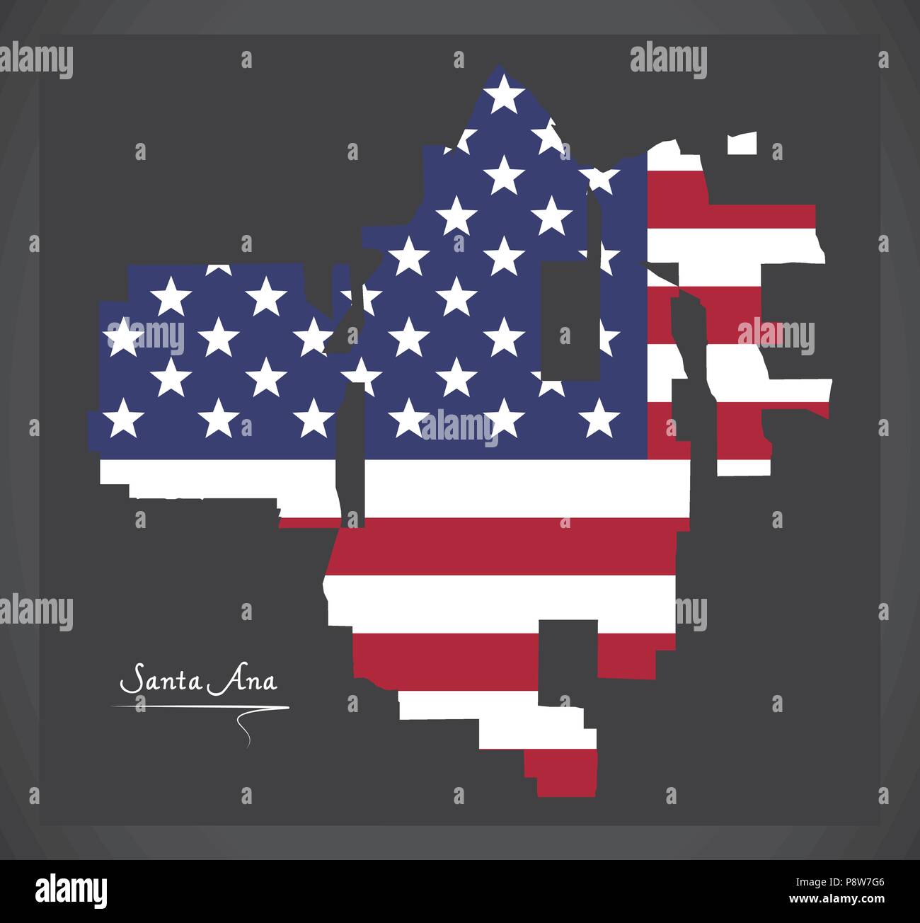 Santa Ana California map with American national flag illustration Stock ...