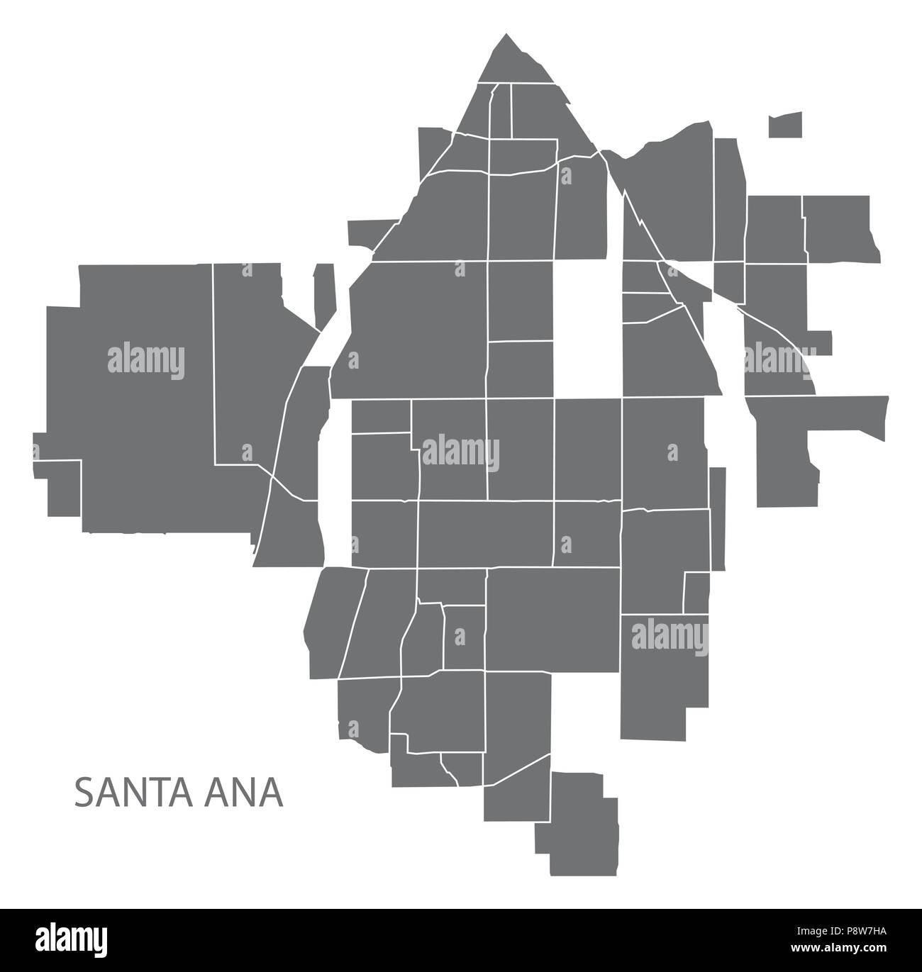 Santa Ana California city map with neighborhoods grey illustration ...