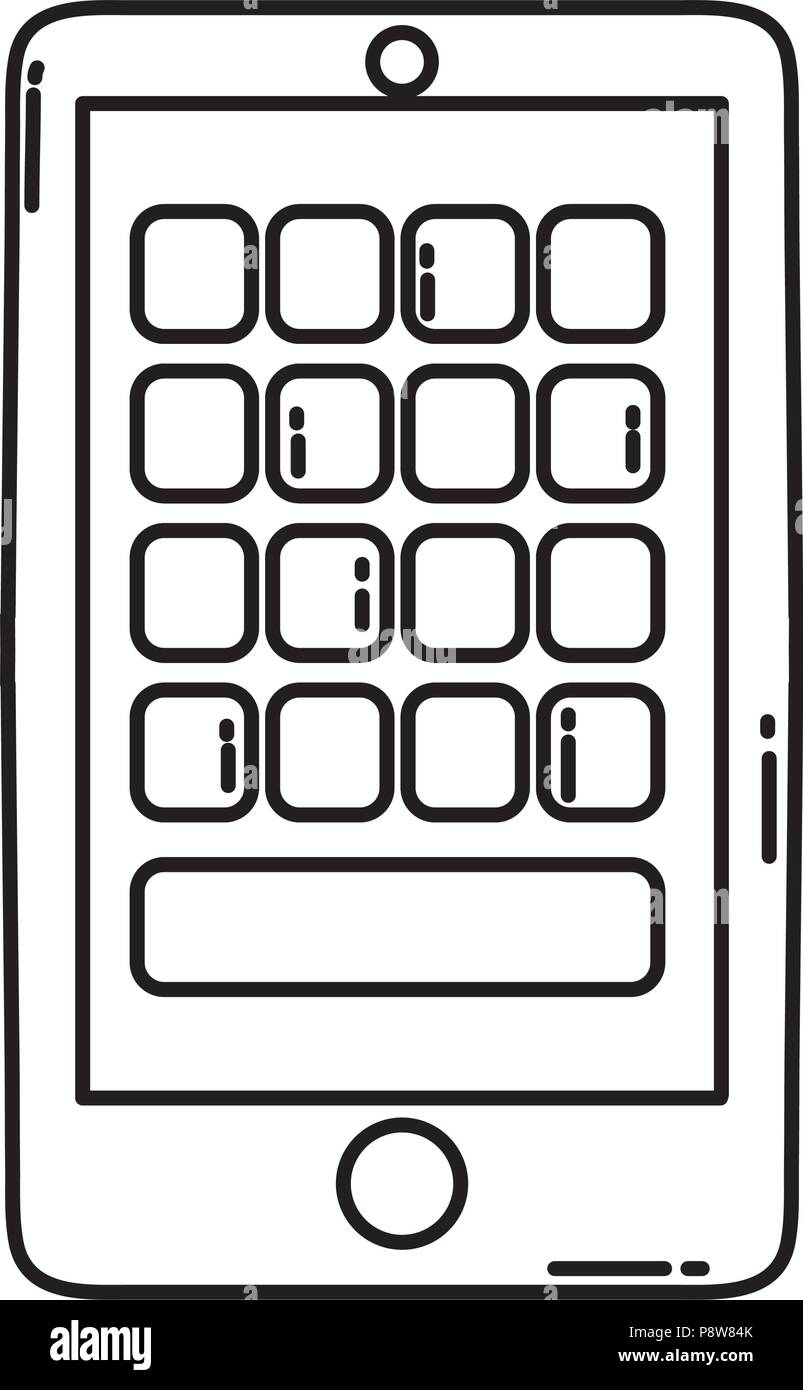 line smartphone technology with digital apps device vector illustration ...