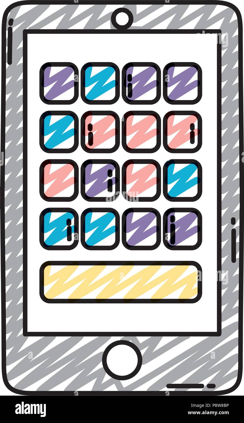 doodle smartphone technology with digital apps device vector ...