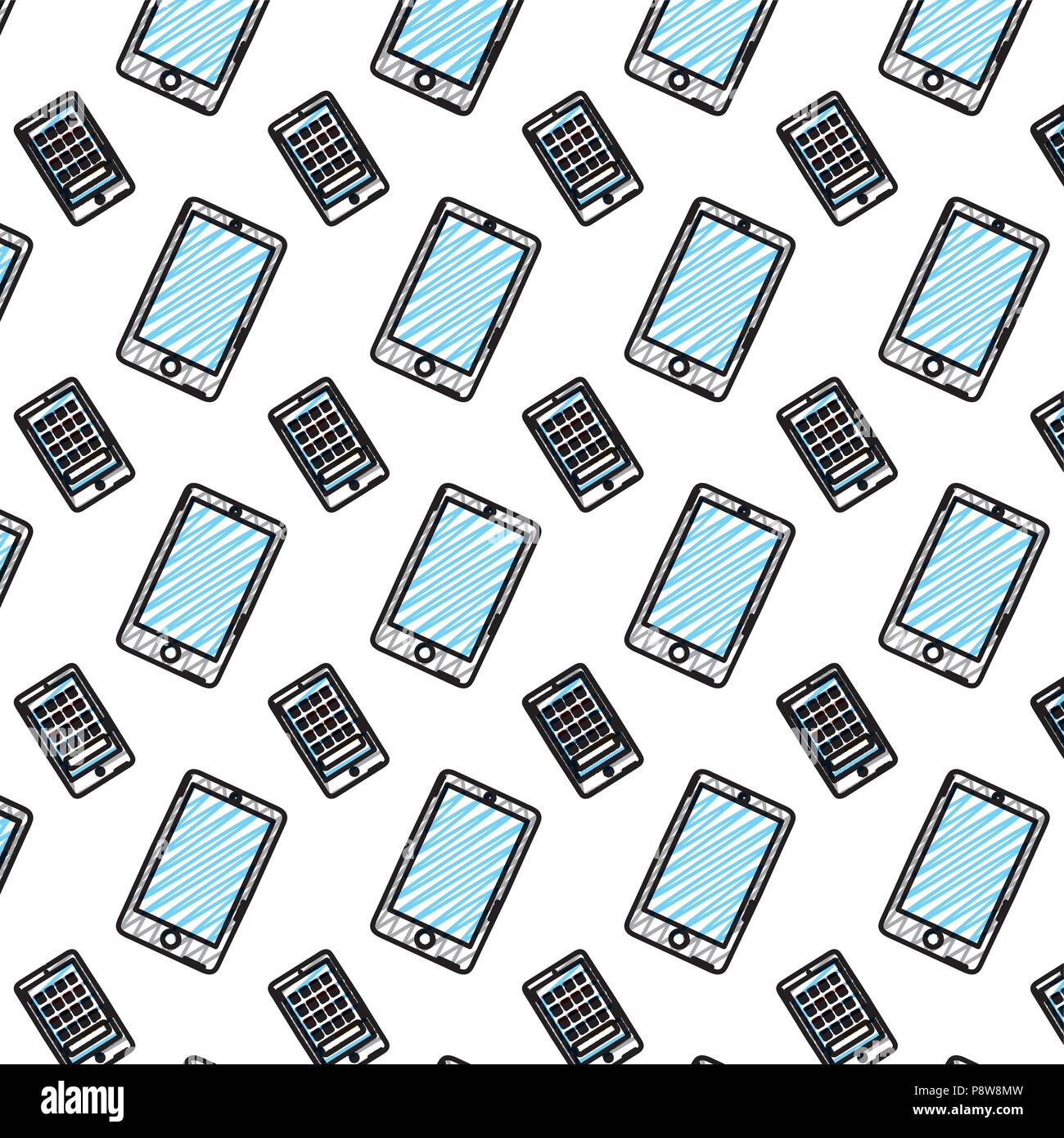 doodle smartphone technology and digitals apps background vector ...