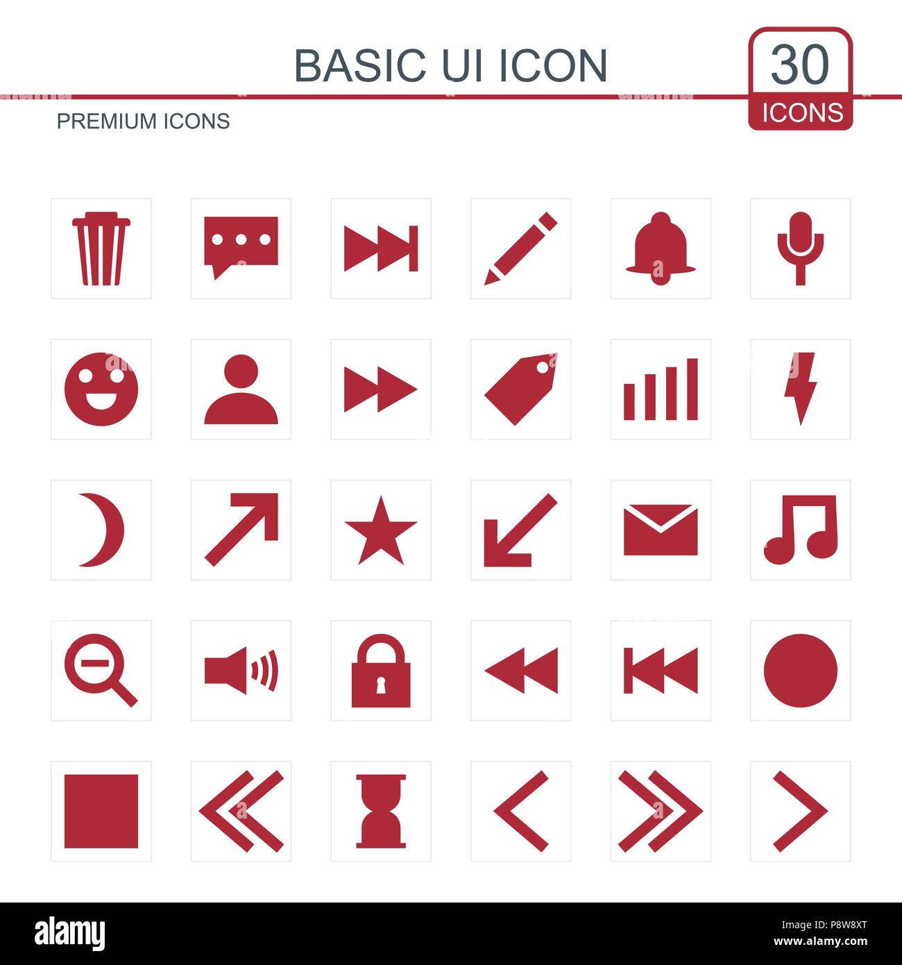 Basic icons set vector red. For web design and application interface ...