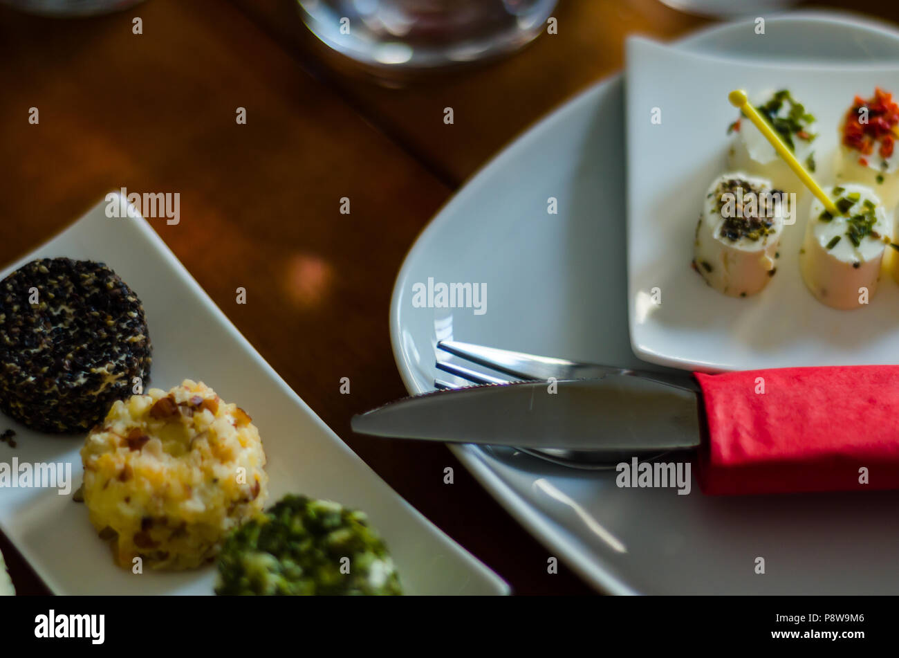 Set with different appetizers in small portions, healthy and delicious ...